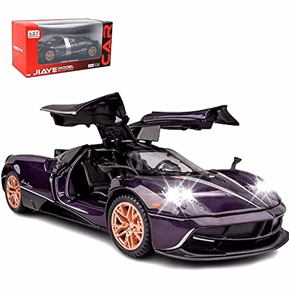 1:32 Alloy DieCast Metal Cars Model Collectible Pagani Huayra Dinastia Pull Back Vehicle, Pull Back Model Cars with Light and Sound，Children's Christmas Birthday Gifts,etc.(Purple)