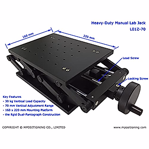Lab Scissors Jack, MPositioning L01Z-70 Aluminum Laboratory Jack Lift Table 160 x 220 Platform Size, Smooth Motion in 70 mm Z Axia, Support Loading 30kg