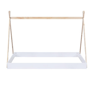 RORIGAT Full Size Tent Floor Bed with Triangle Structure,Wood Bed Frame for Girls and Boys,White+Natural