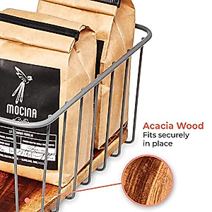 The Ría Safford Collection by iDesign Pantry Wire Basket with Acacia Wood, 10" x 5" x 5", Charcoal