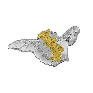 Sterling Silver with Yellow Gold Tone Accents Whale Tail Lei Pendant Necklace, 16+2" Extender
