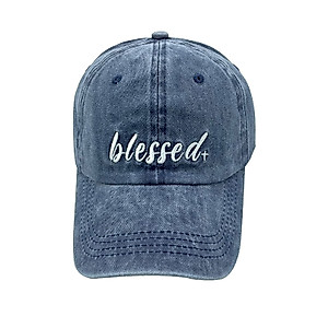 Waldeal Women's Embroidered Blessed Washed Cotton Dad Hat Low Profile Baseball Cap Navy