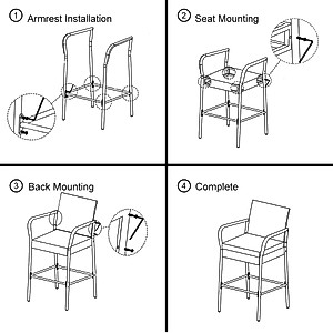 Sundale Outdoor Bar Stools Set of 2, 2 Piece Wicker Bar Stools Rattan Chairs, Patio Bar Chair with Arms, Cushion Beige, All-Weather Wicker Patio Furniture - Steel, Charcoal Dark Gray