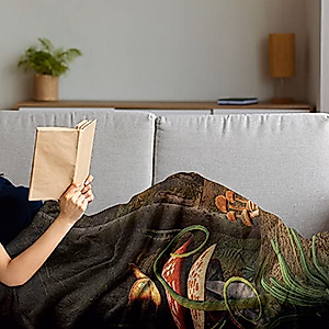 Ambesonne Mushroom Soft Flannel Fleece Throw Blanket, Mushrooms in Deep Dark Forest Fantasy Nature Theme Earth Path, Cozy Plush for Indoor and Outdoor Use, 50" x 70", Pomegranate Green