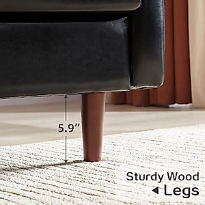 WILLOVE 80'' Faux Leather Sofa, 3 Seater Leather Couch with Cozy Wide Seats, Mid-Century Modern Loveseat Couch for Living Room Furniture with Padded Cushions, Black