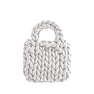 Handmade Coarse Cotton Crochet Tote Bag Knitted Winter Lady Handbag Small Cute Casual Rope Woven Clutch Purses White