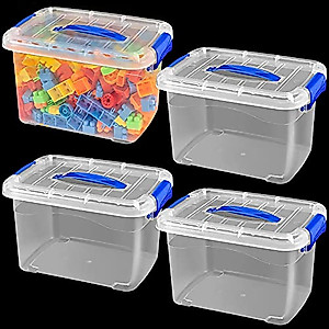HAKZEON 4 Pack 6 Quart Plastic Storage Bins with Lids and Handles, Plastic Storage Boxes with Lids, Small Latch Boxes for Storing Snacks, Towels, Toys, Beverages, Crafts, Cosmetics