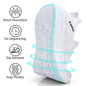 Feethit White Tennis Shoes for Mens Casual Non Slip Walking Sneakers Comfortable Slip on Sneakers for Gym Jogging 7.5