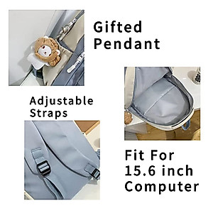 Kawaii Aesthetic Back to School Backpack with Lovely Pendant for Girls and Boys Christmas Gifts in 5 Colors (Black)