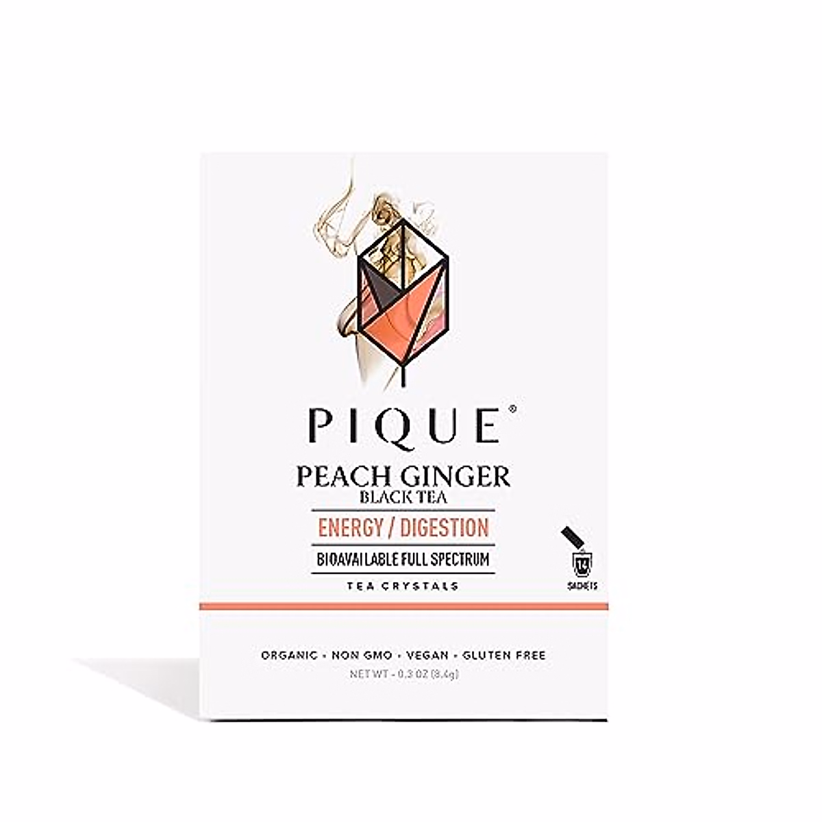 Pique Organic Peach Ginger Tea Crystals - Caffeinated Black Tea For Energy, Prebiotic Polyphenols Support Healthy Digestion - 14 Single Serve Sticks (Pack of 1)
