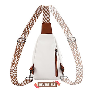 EMBRUNIOICE Sling Bag for Women Crossbody Purse, Vegan leather Crossbody Fanny Pack with Guitar Strap, Quilted Trendy Chest Bag for Women Travel(Cream with Brown)