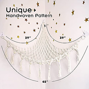 Stuffed Animal Toy Hammock Corner Hammock Organizer Display Rack Bohemian Net Bag For Hanging Toys Hanging Stuffed Animal Organizer Corner Toy Storage Rack Stuffed Animal Net Tassel 44 In (Pink)