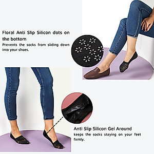 Flammi Women's Lace No Show Liner Socks Non Slip Cotton Bottom 6 Pairs (2Beige,Black,Grey)