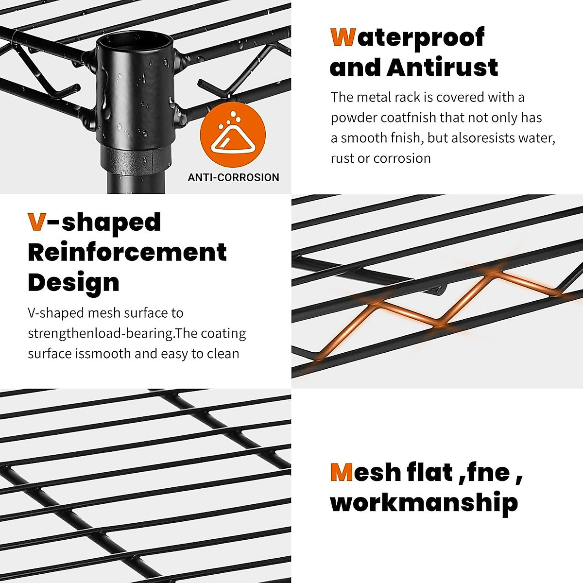 FLL Wire Shelving Unit 5-Tier NSF-Certified Heavy Duty Commercial Grade Metal Storage Shelves, 14" D x 24" L x 60" H Adjustable Wire Rack Shelving for Bathroom Kitchen Pantry Closet (Black)