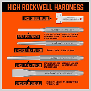 HORUSDY 16-Piece Punch and Chisel Set, Including Taper Punch, Cold Chisels, Pin Punch, Center Punch