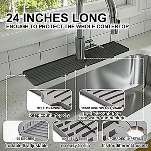 ODRAGO Silicone Kitchen Sink Splash Guard - 24.01 Inch Faucet Mat for kitchen Sink Water - Longer Faucet Handle Drip Catcher Tray-Sink Guard for Kitchen Sink (Grey)
