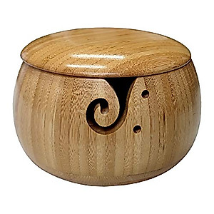 levylisa Wood Yarn Bowl Crochet Bowl Wood Knitting Bowl Yarn Holder Large Yarn Bowl Wooden Yarn Bowl with Removable Lid for Knitting (6"*3.7")