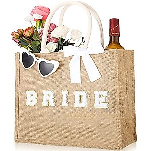 Cunno 3 Pcs Bride Tote Bag Jute Bridesmaid Gift Bag Heart Shaped Sunglasses Ribbon Set for Bachelorette Wedding Gift (Bride)