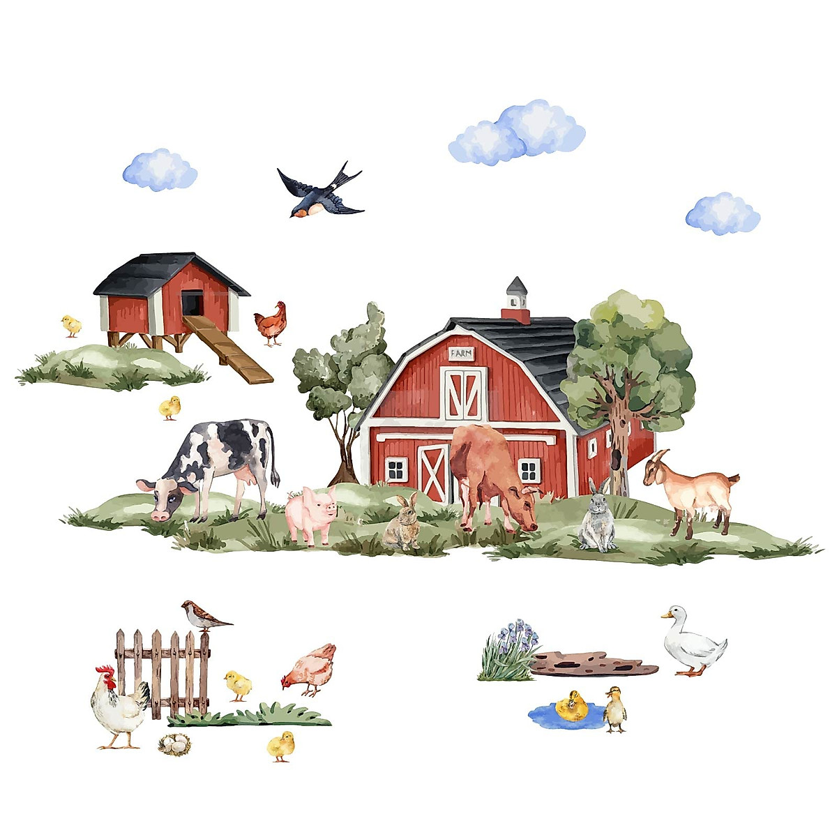SUPERDANT Farm Landscape Animals Wall Stickers 8 Style Farm Animals Wall Decor Birds Sheep Chickens Wall Decals Removable Vinyl Art Mural Decals for Bedroom Living Room Nursery Decoration