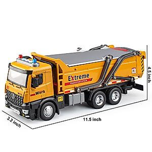 TAKGUD Dump Truck for Boys Age 4-7, 12" Big Plastic Toy Dump Truck with Sounds and Lights, Construction Vehicle Toy with Movable Parts for Kids