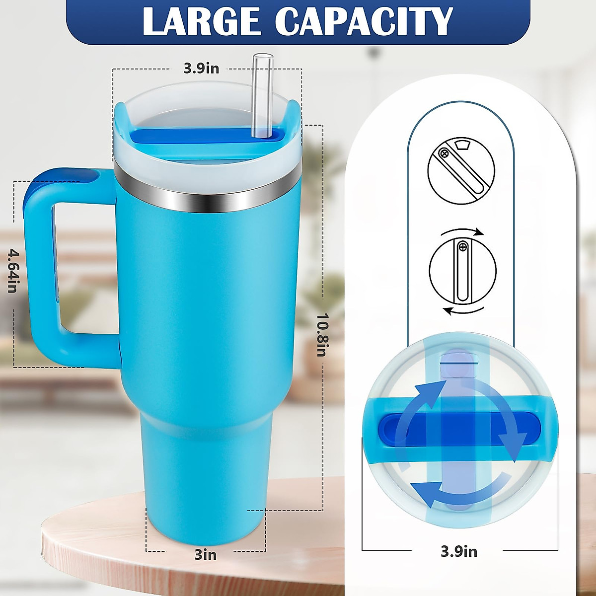 BELYQLY New Version 40oz Stainless Steel Vacuum Insulated Tumbler with Lid and Straw for Water, Smoothie and More, Iced Tea or Coffee (Pool Blue)