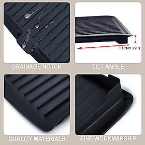 SWEETBIUTI Dish Drain Board Tilt PP Dish Drainer Quick Dry Dish Drain Board with Drain Port Dish Drying Rack Multipurpose for Kitchen Counter, Black 15.75x10.43x1.18in.