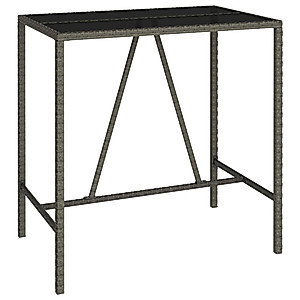 vidaXL 5 Piece Patio Bar Set - Poly Rattan Outdoor Furniture - Gray - Weather-Resistant - Tempered Glass Tabletop - Easy Assembly
