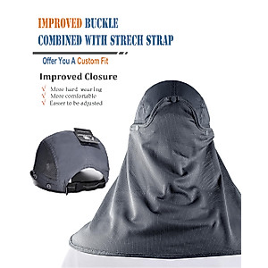 ELLEWIN Outdoor Fishing Flap Hat UPF50 Sun Cap Removable Mesh Face Neck Cover, D-grey/ Mesh Neck Cover, M-L-XL