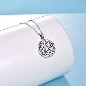 YFN Pentacle Necklace Sterling Silver Pentagram Pentacle Pendant Necklace Wiccan Jewelry for Women Men