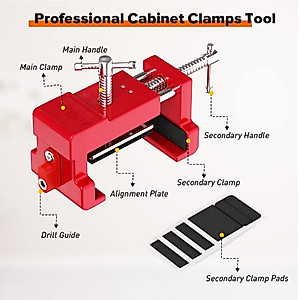 Cabinet Clamps, Cabinet Installation Clamps Cabinetry Clamps Cabinet Face Frame Clamps Cabinet Tools with Two Side Screws and Alignment Plate, 2 Pack (Red-4 Pack)