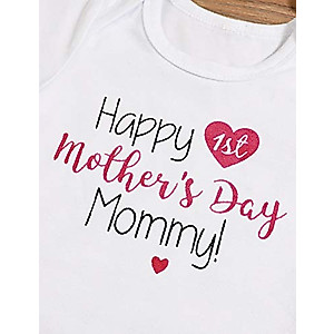 Mother's Day Baby Gift for Mom-Happy 1st Mothers Day Mommy Print Infant Romper Outfit Newborn Cotton Jumpsuit (White-A, 9-12 Months)