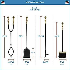 Minuteman International Oxford 5-piece Fireplace Tool Set, Polished Brass and Black