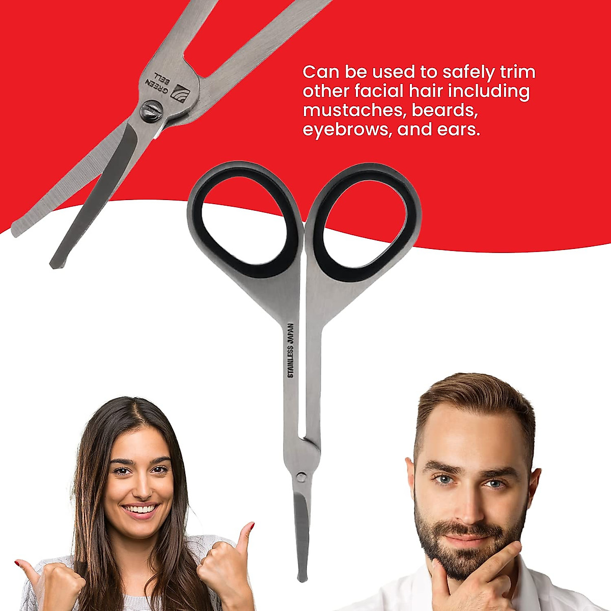 Seki Edge Stainless Steel Nostril Scissors (SS-908) - Safety Grooming Scissors with Round Blunt Tips for Trimming Nose Hair & Other Facial Hair for Men & Women - Made in Japan
