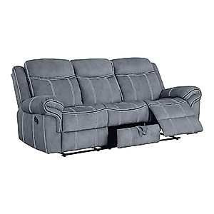 Acme Furniture Zubaida 41" x 87" Modern Velvet Reclining Sofa with USB Dock, 1 Storage Drawer, Tight Back & Seat Cushion, in 2-Tone Gray Finish