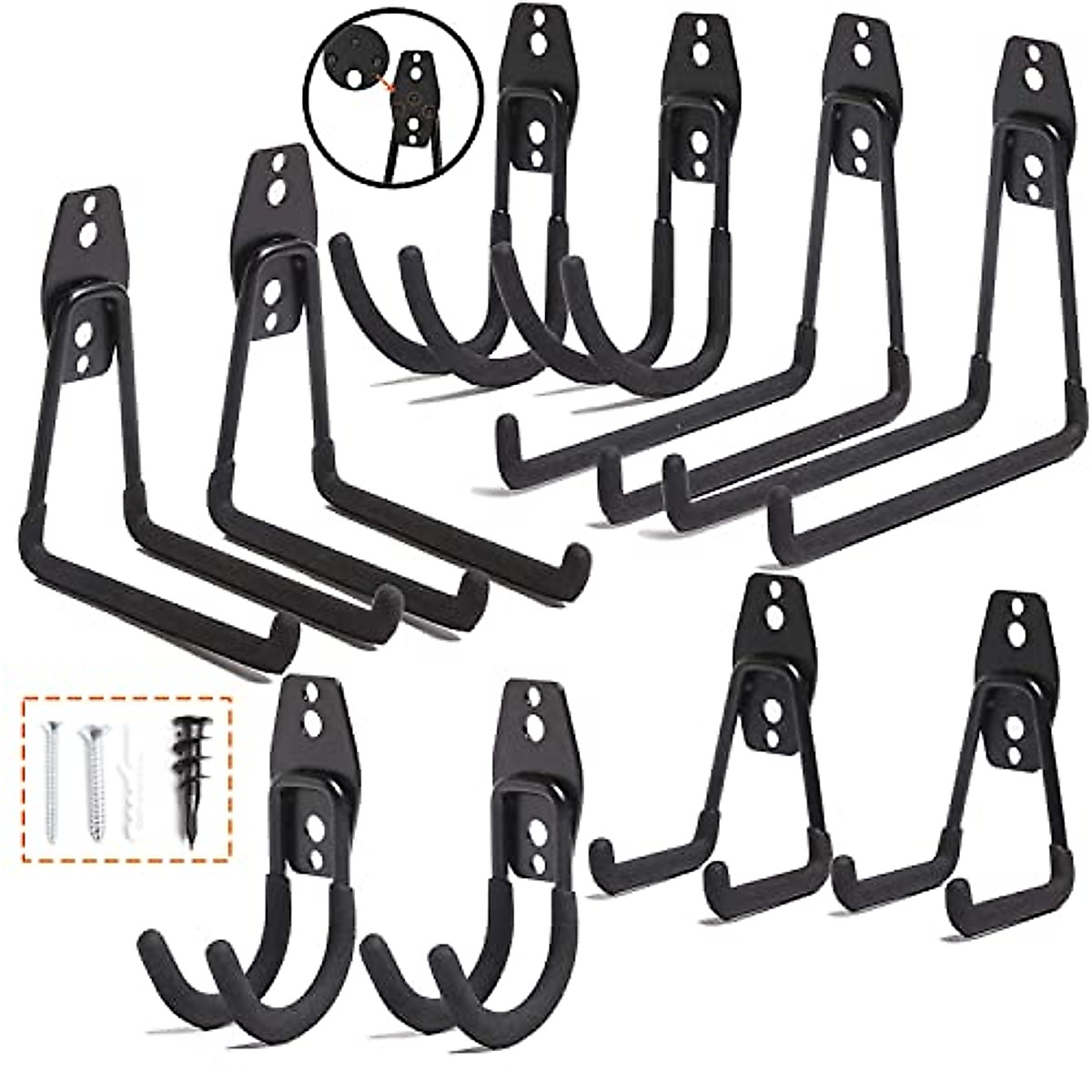 NETWAL Garage Hooks 10 Pack Storage Organization, Heavy Duty Wall Mount Steel Hook for Organizer Power Tools, Ladders,Bicycles,Garden Black