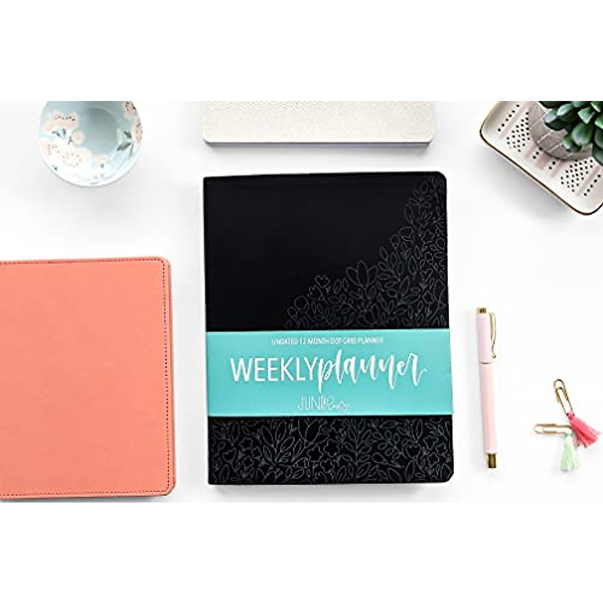 Weekly Planner - Cute Dot Bullet Paper Planner Notebooks and Journal for Women by June and Lucy: Undated 12 Month Dot Grid Appointment Planner, Calendar & Personal Organizer for Women
