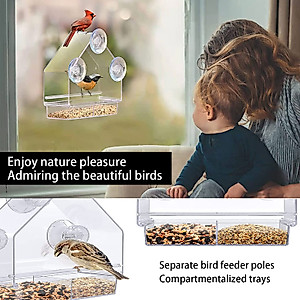 Clear Window Bird Feeder, Squirrel Proof with Strong Suction Cups Removable Sliding Seed Tray, Fits for Wild Birds. Best Gift