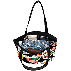 Women's Large Size Canvas Shoulder Bag Hobo Crossbody Handbag Casual Tote, Tropical Animal Parrot Hawaiian Flower