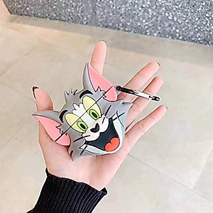 Airpods Case,New 3D Cute Cartoon Tom Cat Case for Apple Airpods 1&2, Airpods Accessories Shockproof Protective Premium Silicone Cover and Skin for Apple Airpods Charging Case (Tom)