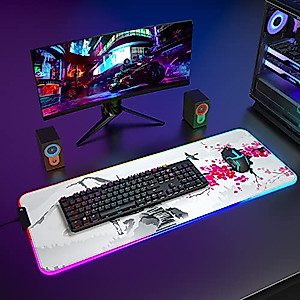 ITNRSIIET RGB Gaming Mouse Pad, Full Desk XL Extended Large Gaming Mousepad, 12 Lighting Modes 30% Thicker Big LED Desk Mat for Gamers, 32 x 12 inches, Japanese Mount Fuji Sakura
