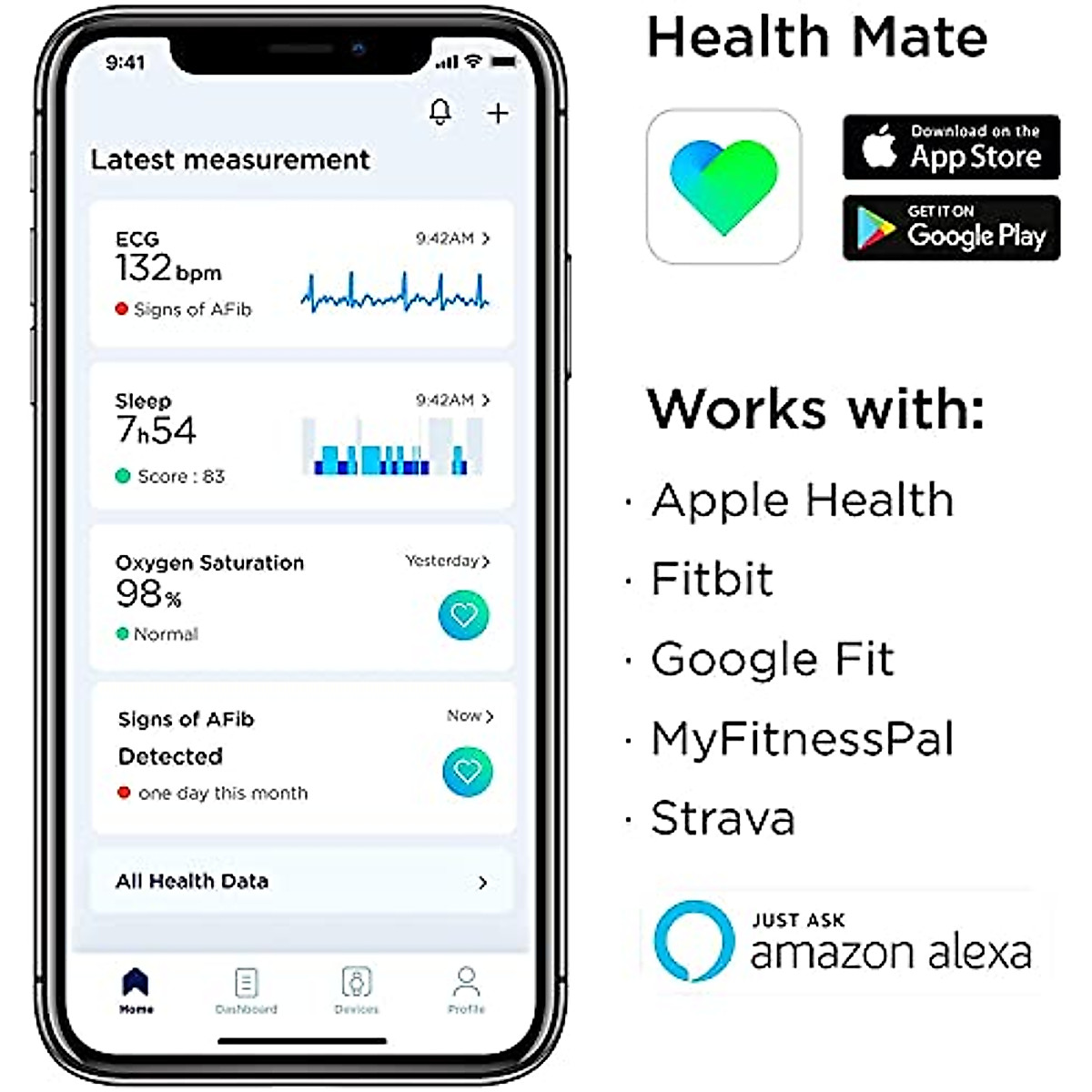 Withings Scanwatch - Smart watch & Activity Tracker: Heart Monitor, Sleep Tracker, Smart Notifications, Step Counter, Waterproof with 30-Day Battery Life, Android & apple smart phone compatible, GPS