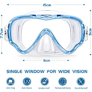 Kids Snorkel Mask Swim Diving Scuba Mask Snorkel Gear for Kids Boys Girls Youth, Anti-Fog 180° Panoramic View Soft Silicone Skirt Kids Pool Underwater Swim Goggles with Nose Cover, Snorkel Equipment