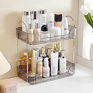 Bathroom Counter Organizer, 2 Tier Vanity Tray, Multi Purpose Bathroom Counter Shelf - Grey