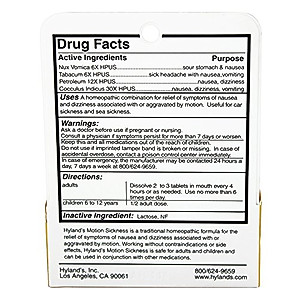 HYLANDS HOMEOPATHIC MOTION SICKNESS TABLETS, 50 TAB
