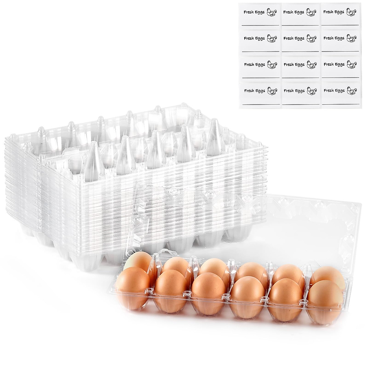 60PCS Egg Cartons Reusable Plastic Egg Carton 12 Count, 1 Dozen Clear Blank Egg Cartons Cheap Bulk for Large Eggs, Blank Chicken Egg Tray Holders for Family, Chicken Farm, Business Market Display