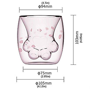 Cat Paw Cup Cute Mug Sakura Cup Double Wall Coffee Mugs Cat Foot Milk Glass Sakura Cup Gift for Coffee Tea