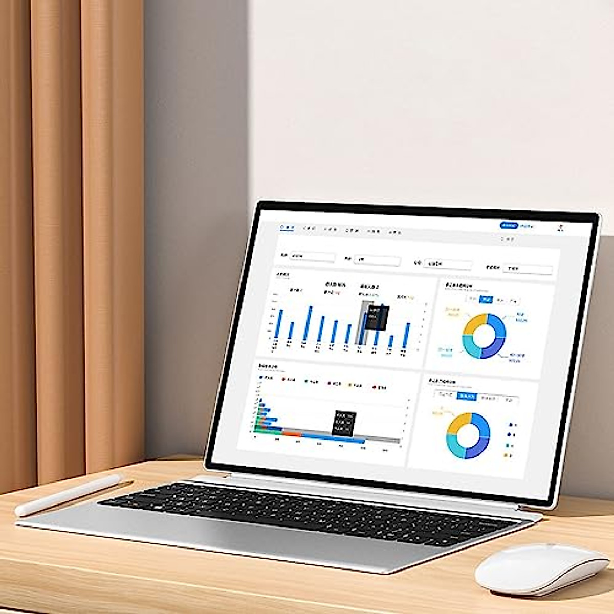 fannay 12.3 Inch 2-in-1 Laptop, 3K Touch Screen Dual Speakers 100‑240V Portable Tablet Notebook with Magnetic Keyboard for Windows 10 for Operation (US Plug 8GB+1TB)