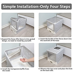 Foldable Cat Litter Box with Lid, Enclosed Cat Potty, Top Entry Anti-Splashing Cat Toilet, Easy to Clean Including Cat Litter Scoop and 2-1 Cleaning Brush (Grey) Large