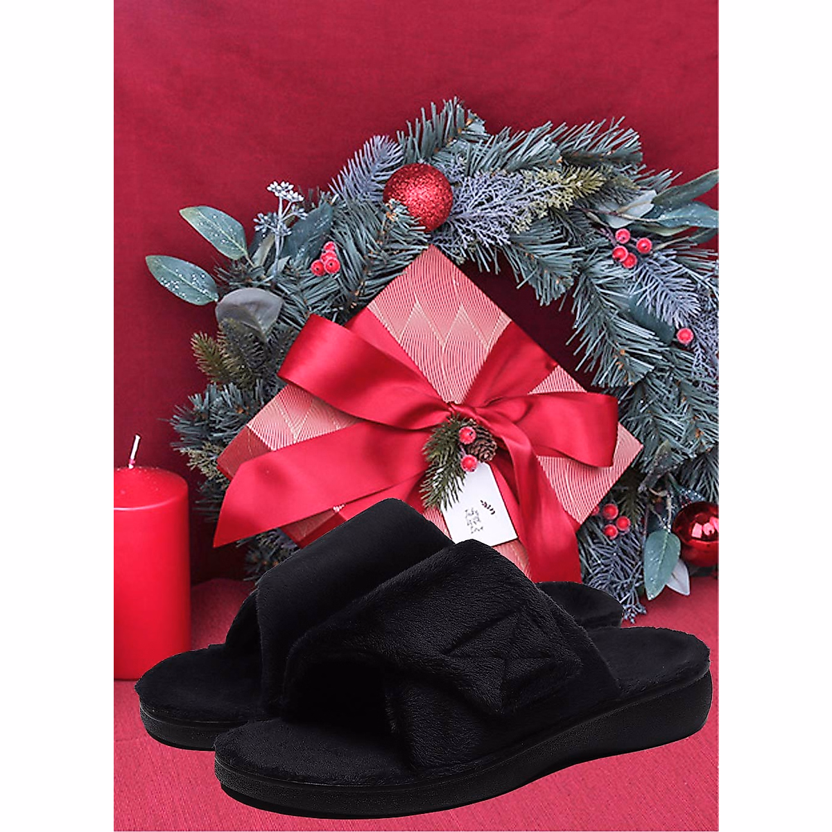 SOLLBEAM Women's Plantar Fasciitis Fuzzy House Orthopedic Adjustable Slippers With Arch Support Orthotic Heel Cup Sandals For Ladies