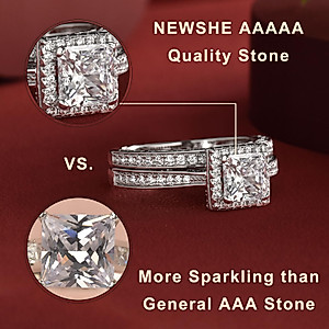 Newshe Engagement Wedding Ring Set For Women 925 Sterling Silver 1.5CT Princess White AAAAA Cz Size 7